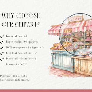 Watercolor Candy Shop Clipart, Candy Store Clipart, Sweets, Dessert ...