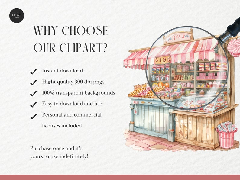 Watercolor Candy Shop Clipart, Candy Store Clipart, Sweets, Dessert ...