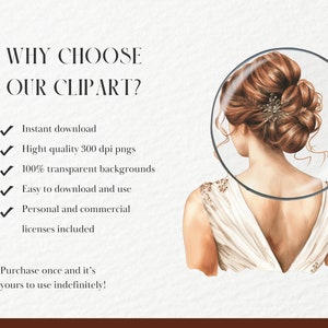 Watercolor Bride Back View Clipart, Bride Looking Away Clipart, Bridal ...