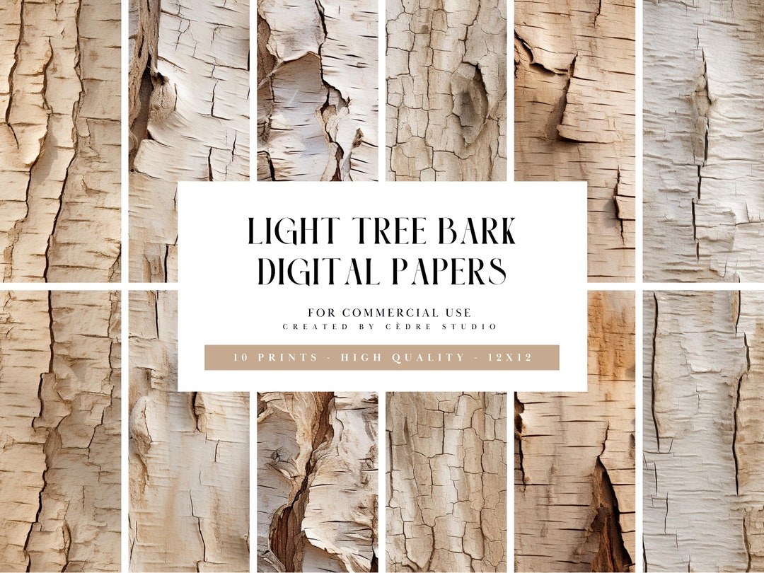 Light Tree Bark Digital Papers, Light Wood Bark Digital Patterns, Beige ...