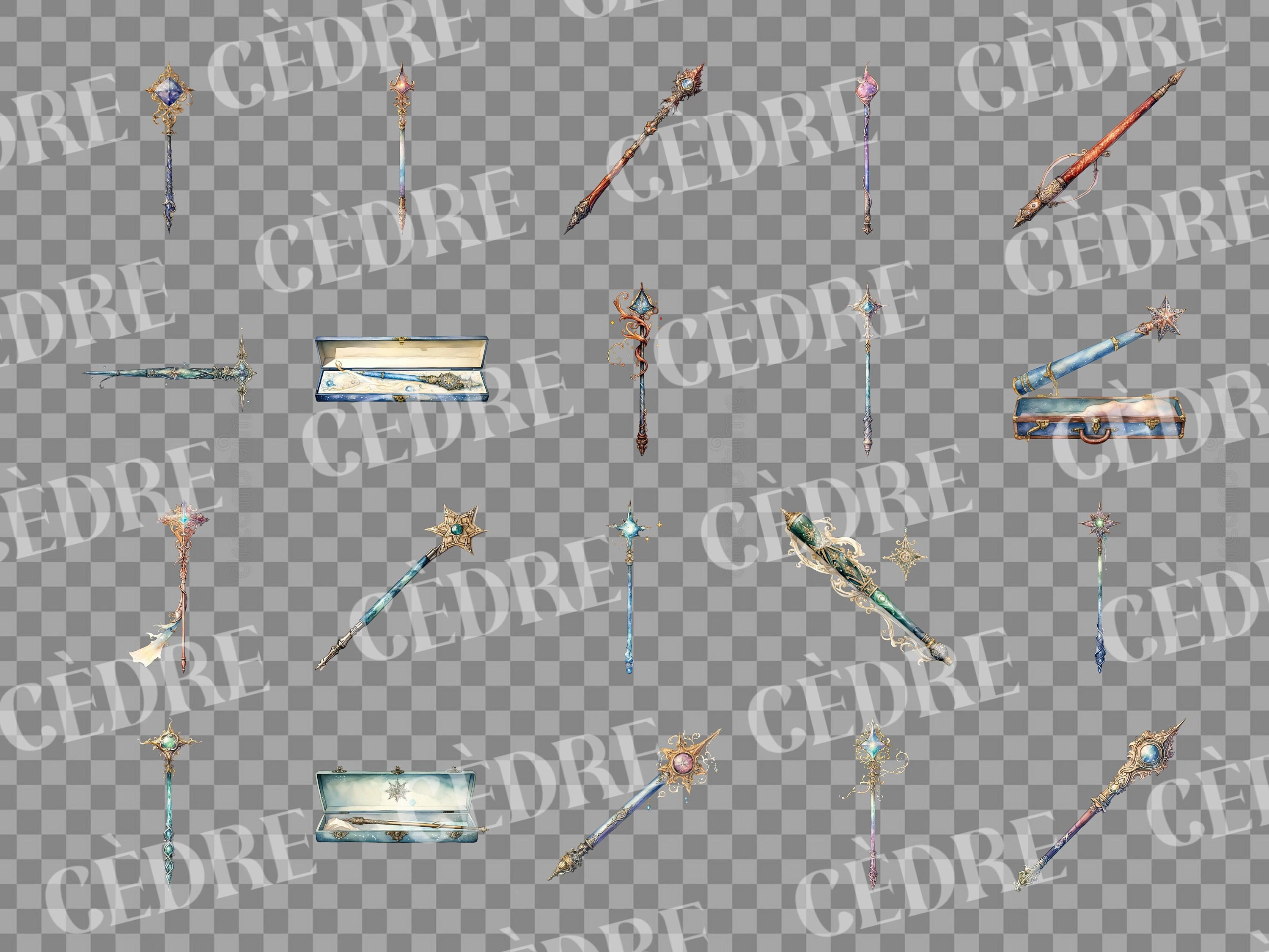 Watercolor Magic Wand Clipart, Magical Witch Staff Clipart, Fairy Wand ...