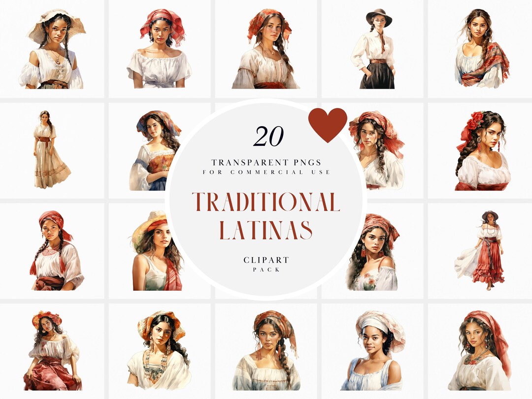Watercolor Traditional Latina Woman Clipart, Victorian Latina Girl ...