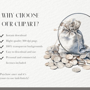 Watercolor Silver Coins Clipart, Lucky Coin Clipart, Cash Currency ...
