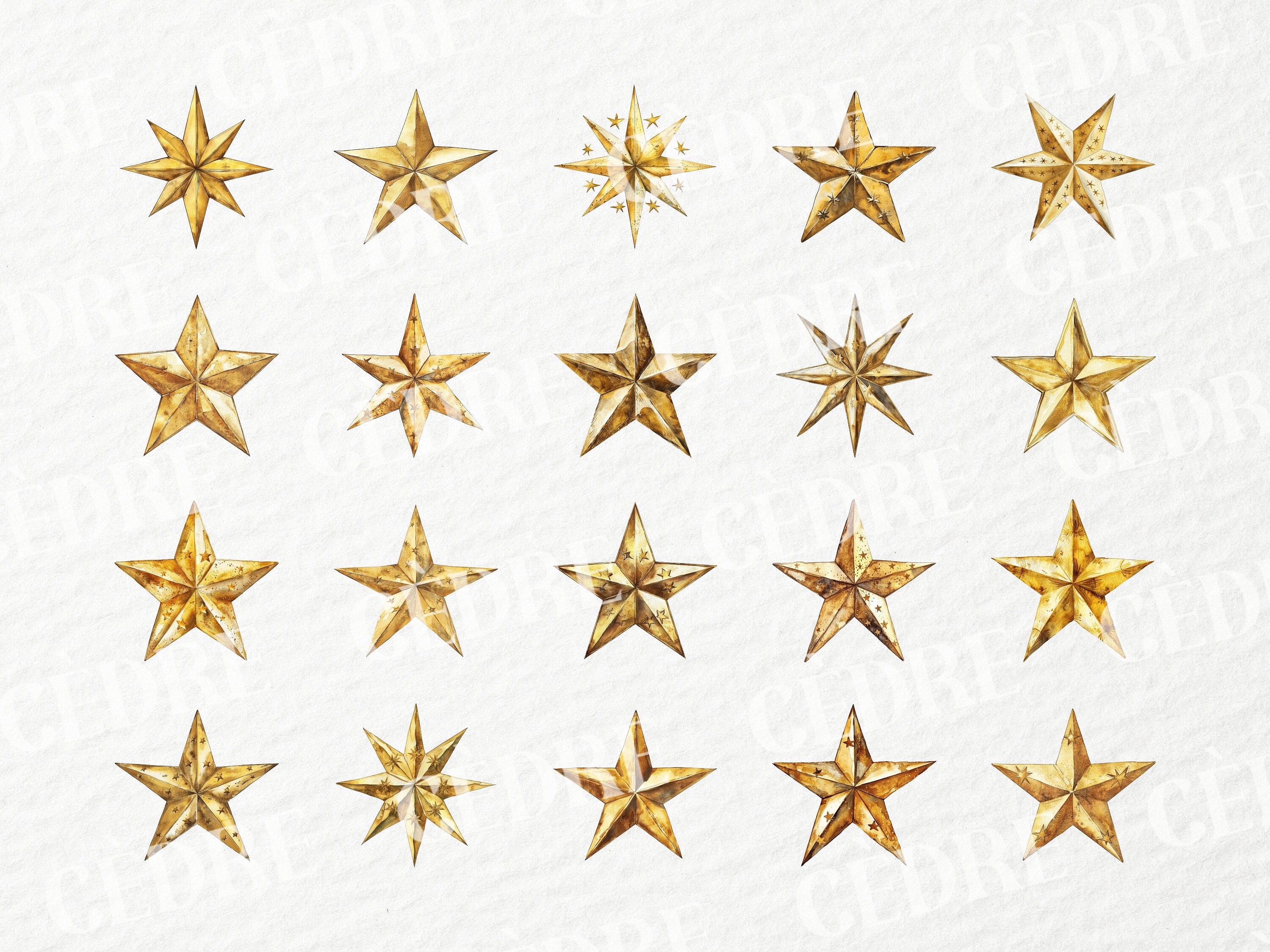 Watercolor Golden Star Clipart, Gold Star Clipart, Brokade Star, Gold ...