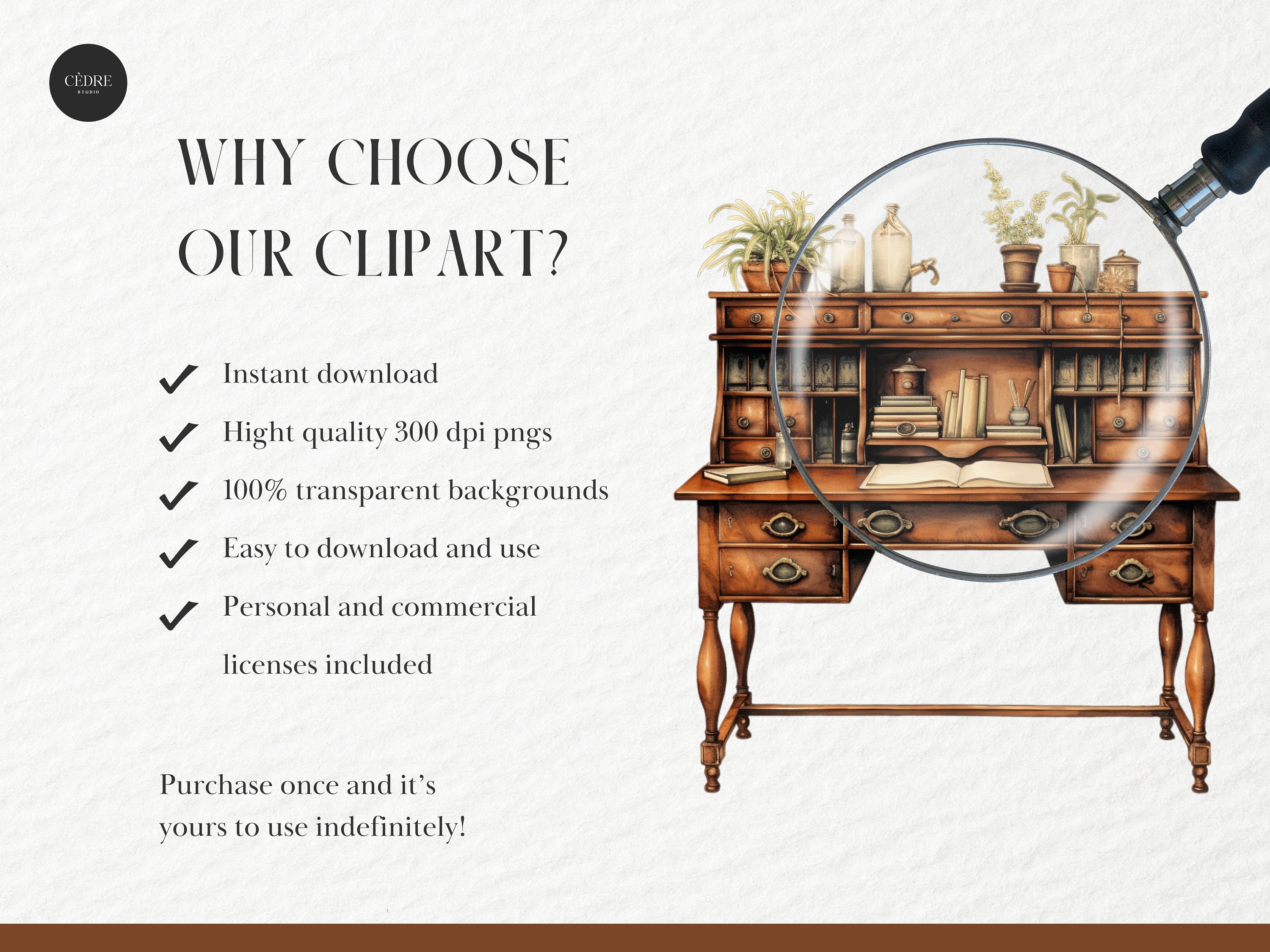 Watercolor Wooden Desk Clipart, Old Study Desk Clipart, Vintage Writing ...