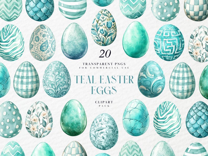 Watercolor Teal Easter Eggs Clipart, Pastel Spring Basket Decor, Mint ...