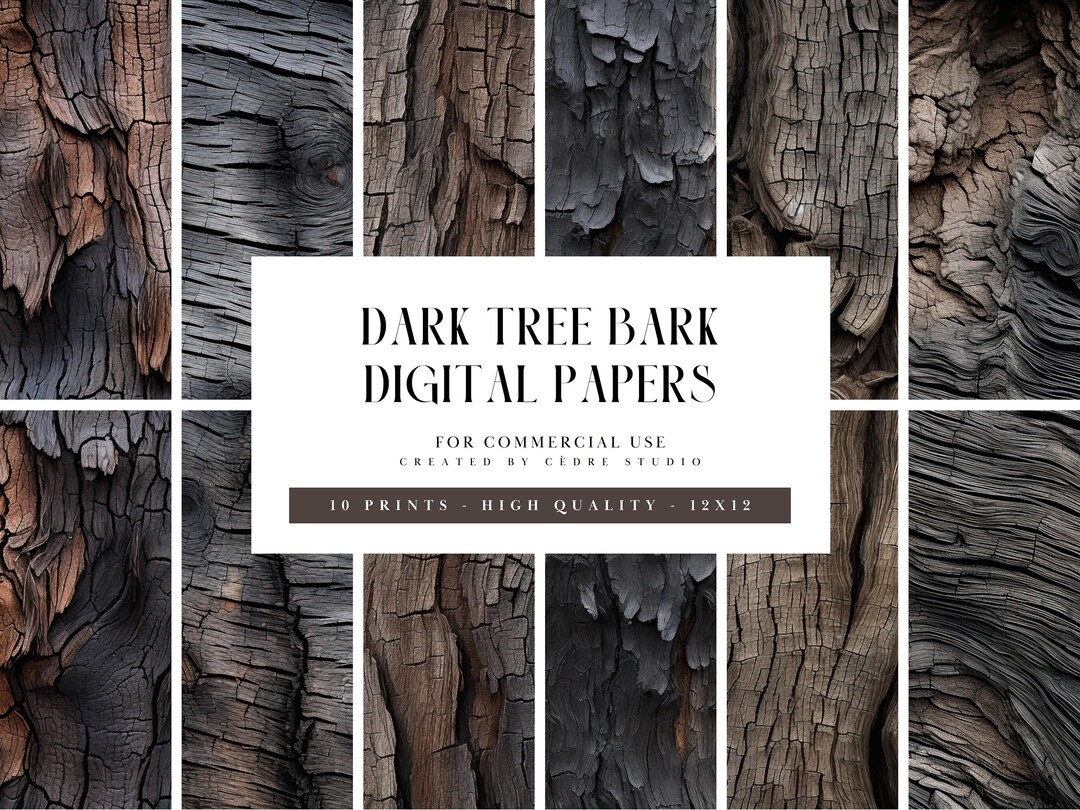 Dark Tree Bark Digital Papers, Black Wood Bark Digital Patterns, Log ...