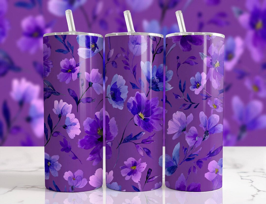 20 Oz Skinny Tumbler Wrap, Purple Flowers, Mystic Floral Art, Straight ...