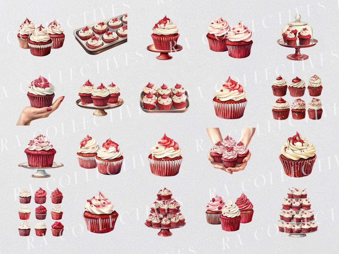 Watercolor Red Velvet Cupcakes Clipart Red Velvet Cupcake - Etsy