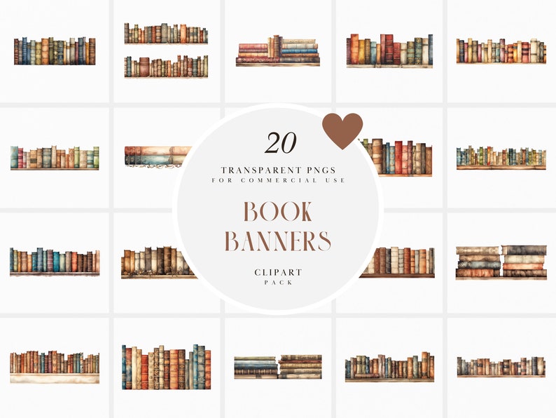 Watercolor Books Border Clipart, Book Banner Clipart, Book Page Liners ...