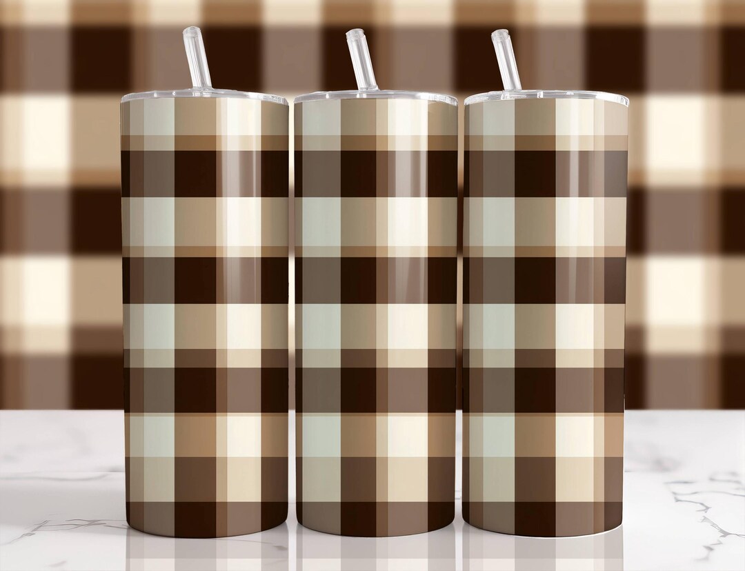 20 Oz Skinny Tumbler Wrap, Brown Gingham, Farmhouse Checks, Straight ...