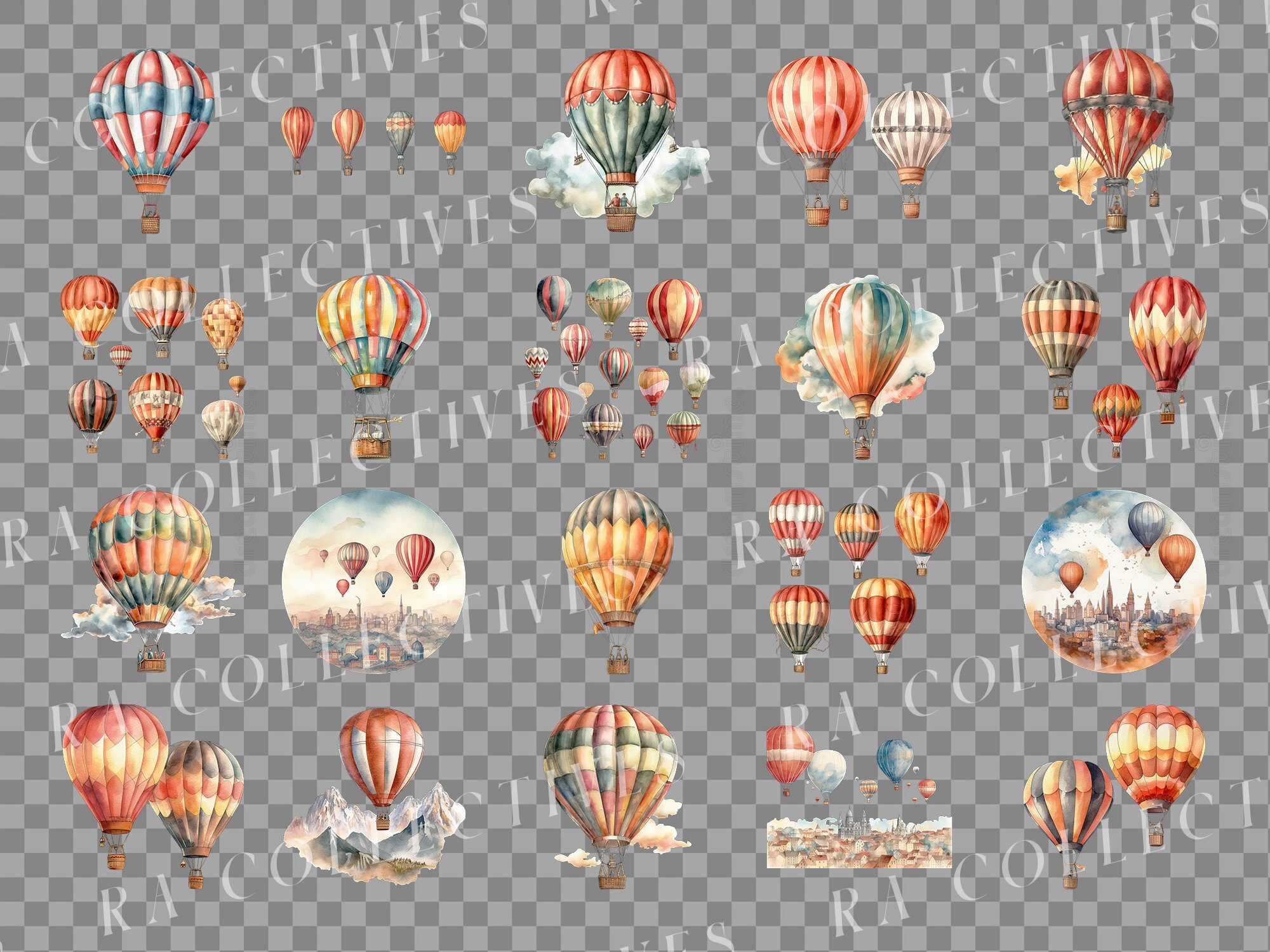 Watercolor Hot Air Balloon Clipart Hot Air Balloons Clipart - Etsy