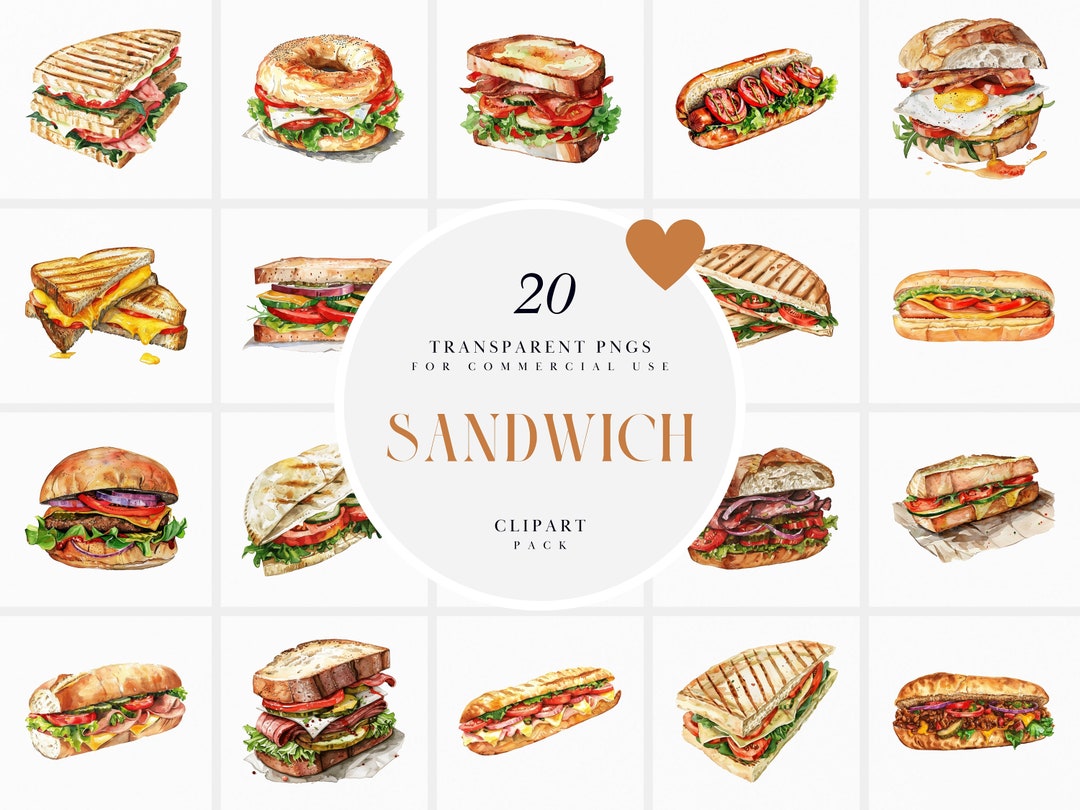 Watercolor Sandwich Items Clipart, Assorted Sandwiches, Yummy Fresh ...