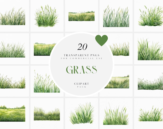 12 Wild Grass and Bricks Clipart Bundle Watercolor Botanical Clipart ...