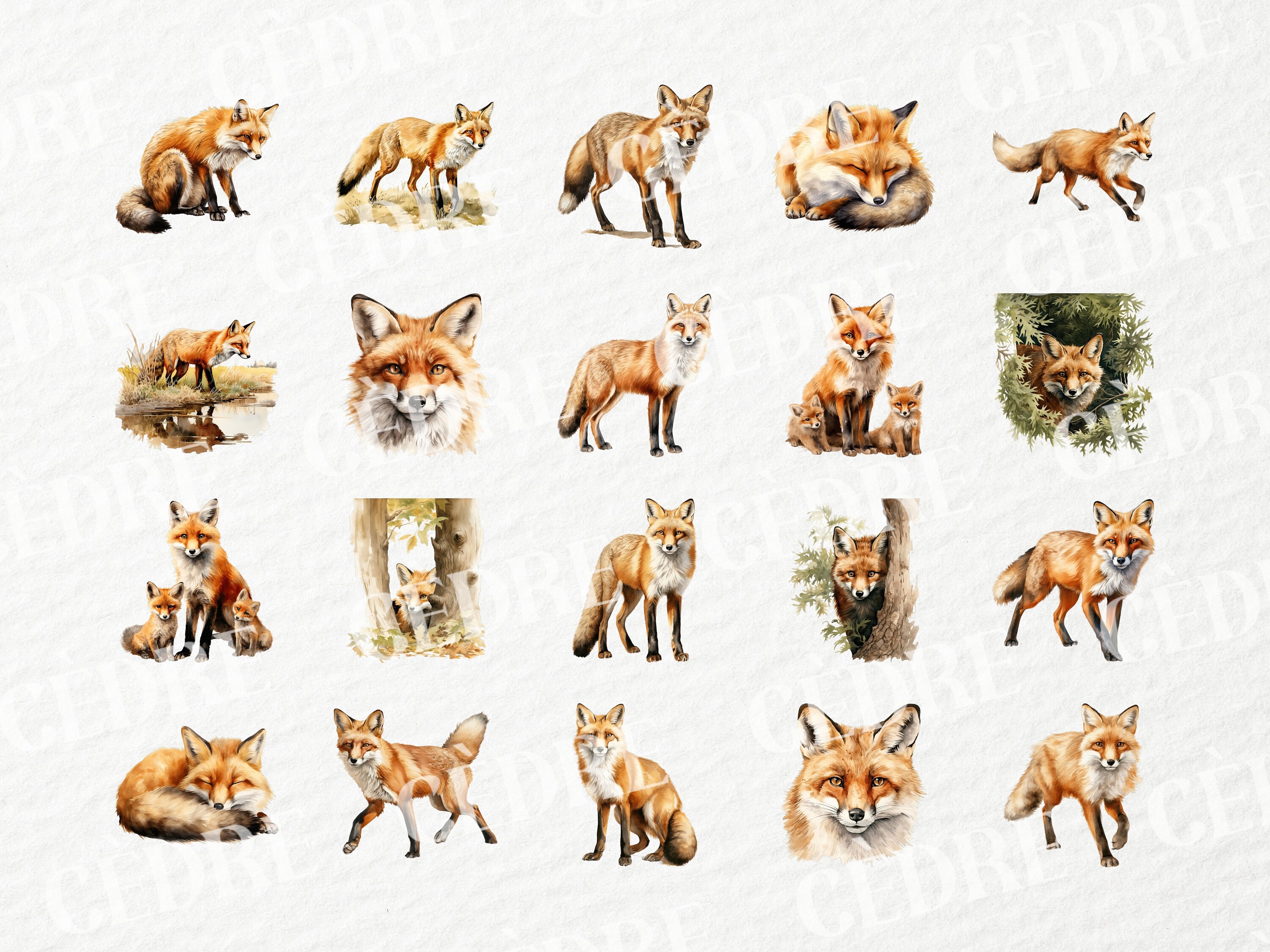 Watercolor Red Fox Clipart, Red Foxes Clipart, Woodland Fox Clipart ...
