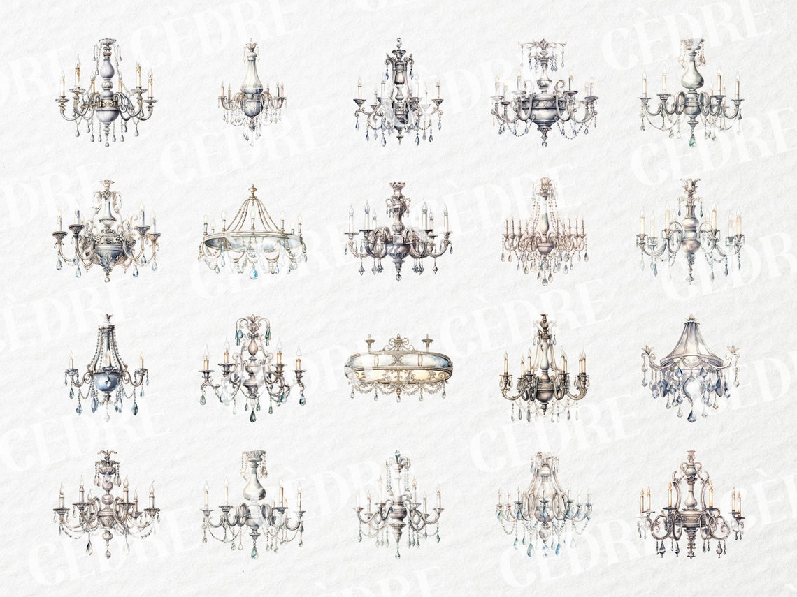 Silver Chandelier Clipart, Extravagant Chandeliers Clipart, Luxurious ...