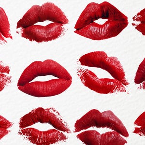 Watercolor Kiss Stain Clipart, Red Lipstick Smooch Mark, Romantic ...