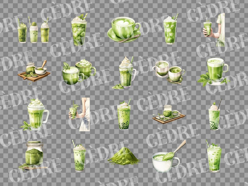 Watercolor Green Matcha Clipart, Traditional Matcha Tea Clipart, Sweet ...