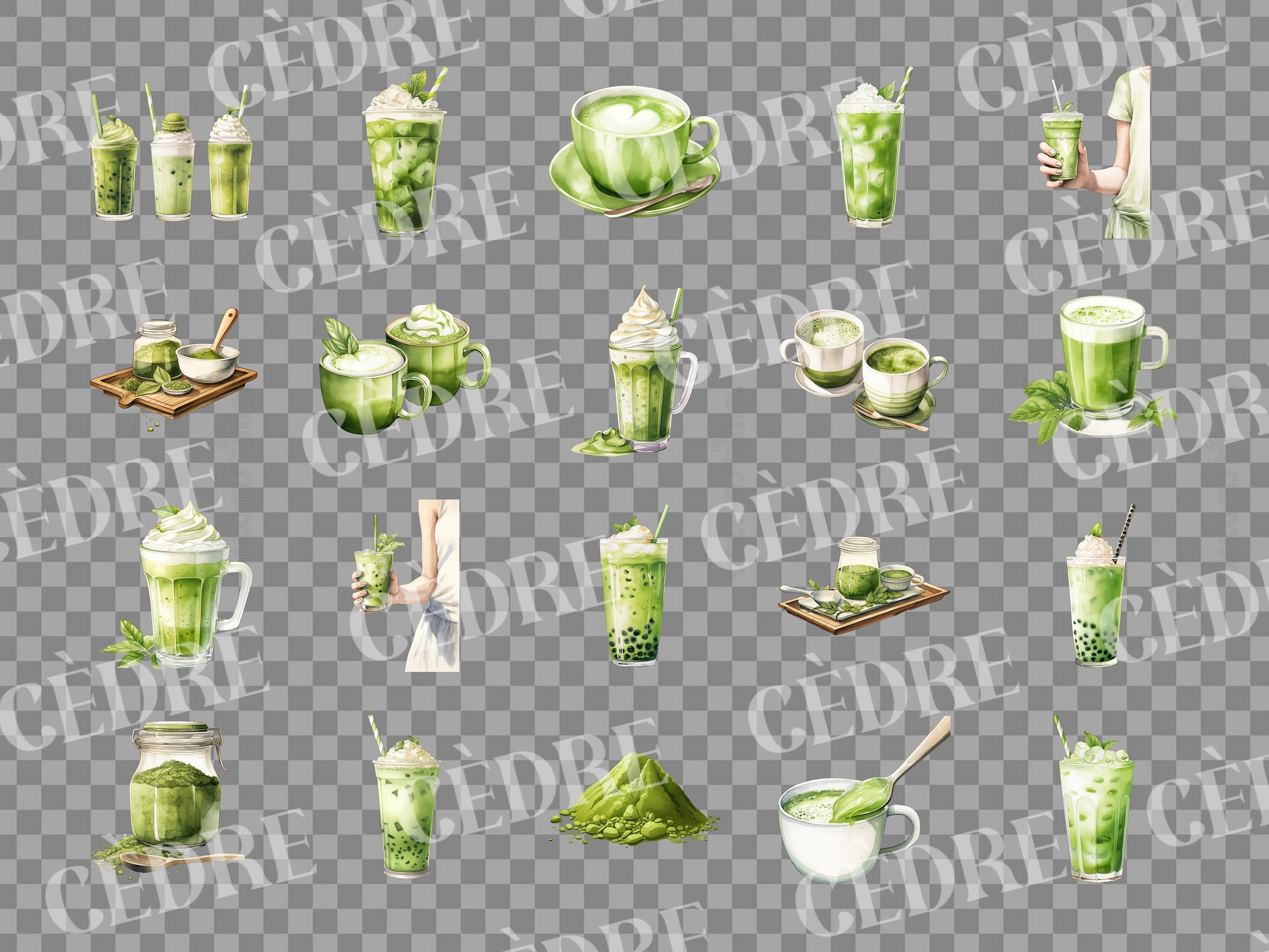 Watercolor Green Matcha Clipart, Traditional Matcha Tea Clipart, Sweet ...