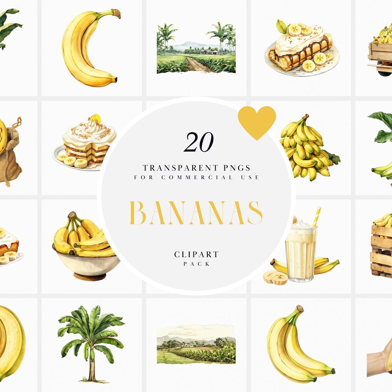 Watercolor Banana Clipart - Etsy