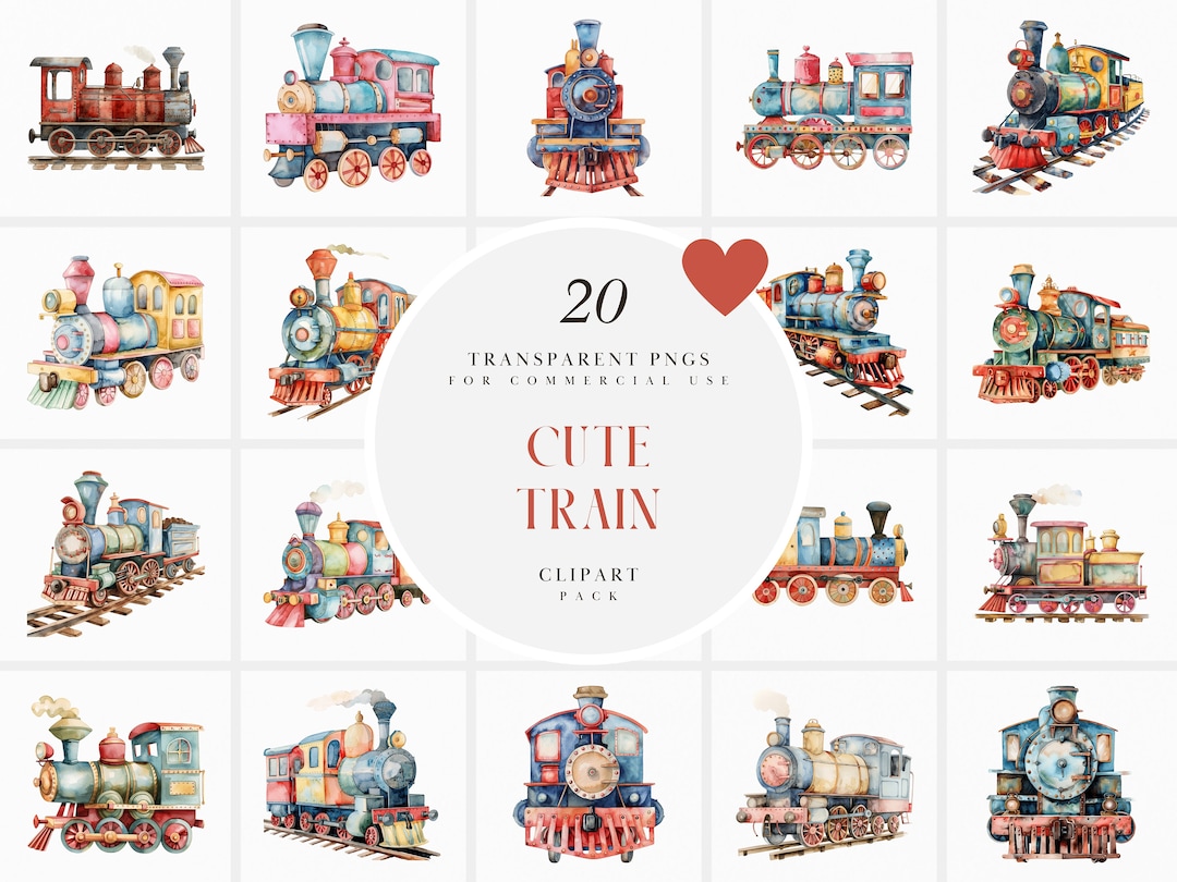 Watercolor Cute Train Clipart, Cartoon Cho Cho Trains, Childrens Kids ...