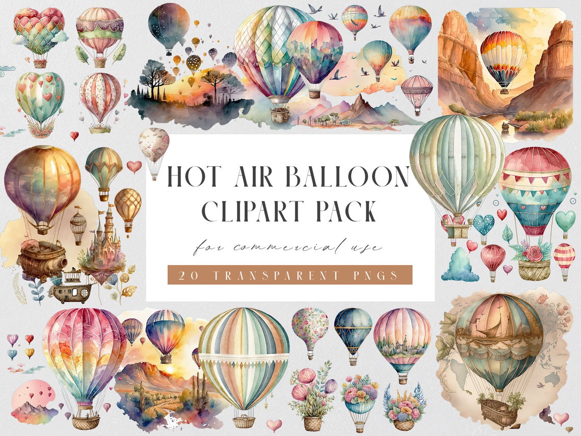 Watercolor Hot Air Balloon Clipart Hot Air Balloons Clipart - Etsy