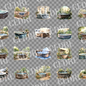 Watercolor Hot Tub Clipart, Backyard Hot Tubs Clipart, Outdoor Bath ...