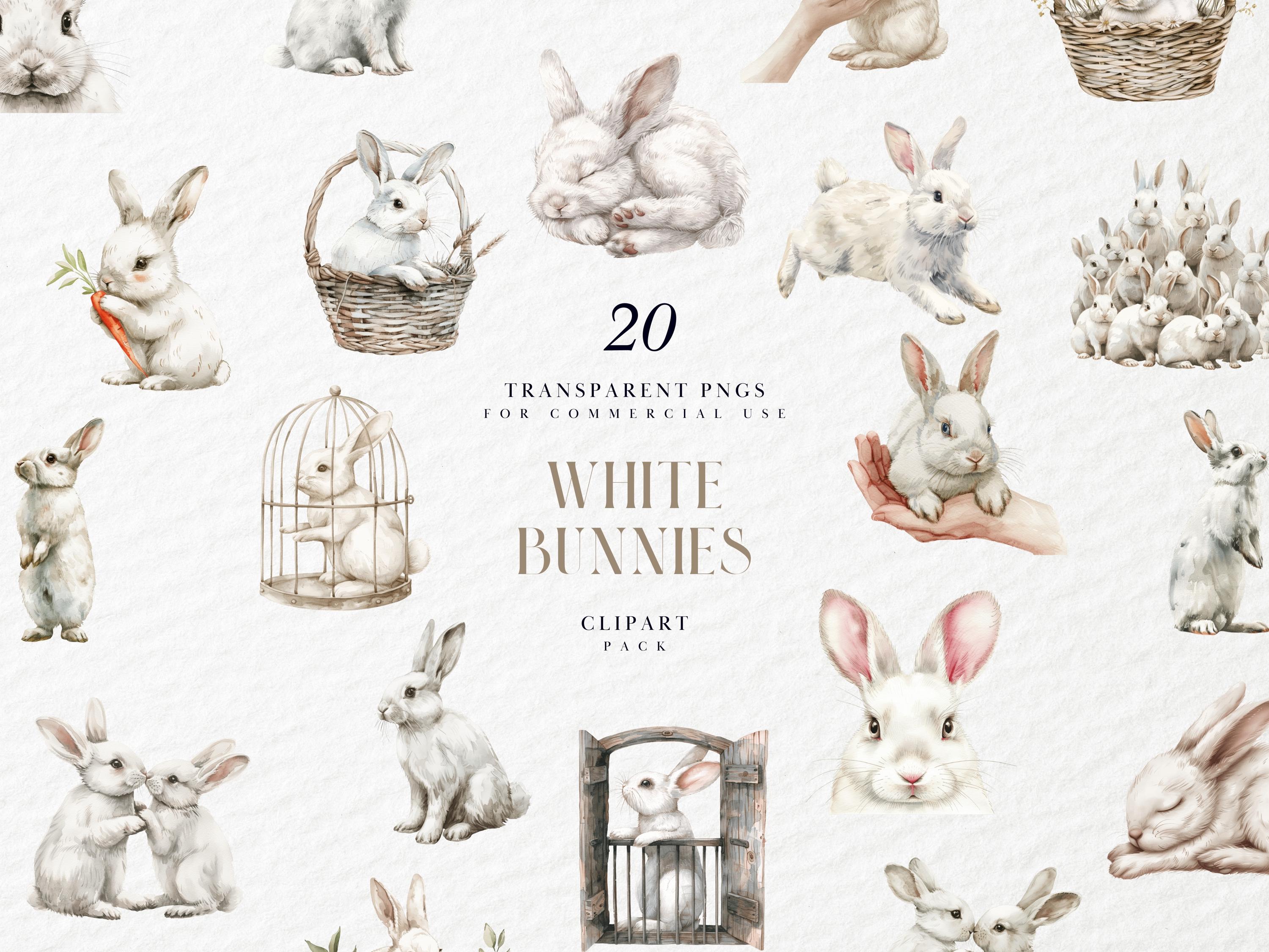 Watercolor White Bunny Clipart, Cute White Bunnies Clipart, Jumping ...