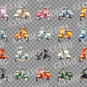 Watercolor Vespas Clipart, Italian Vespa Clipart, Electric Scooter ...