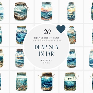Watercolor Deep Sea in Jar Clipart, Ocean in Jar Clipart, Underwater in ...