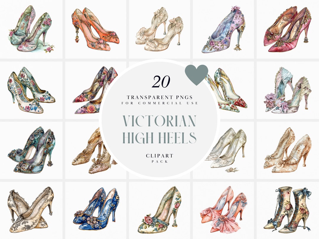 Watercolor Victorian High Heels Clipart, Ladies Shoes Clipart, Antique ...