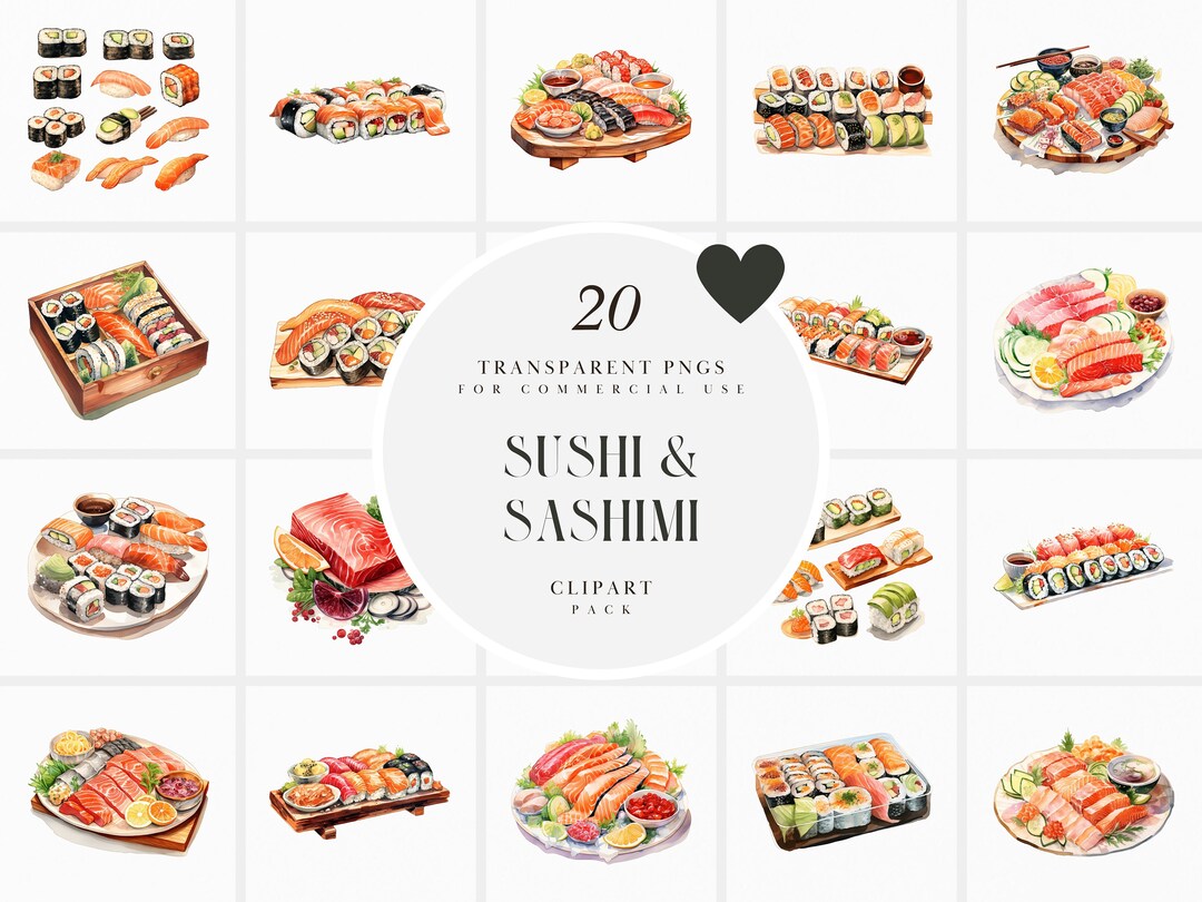 Watercolor Sushi Platter Clipart, Sashimi Platter Clipart, Sea Food ...