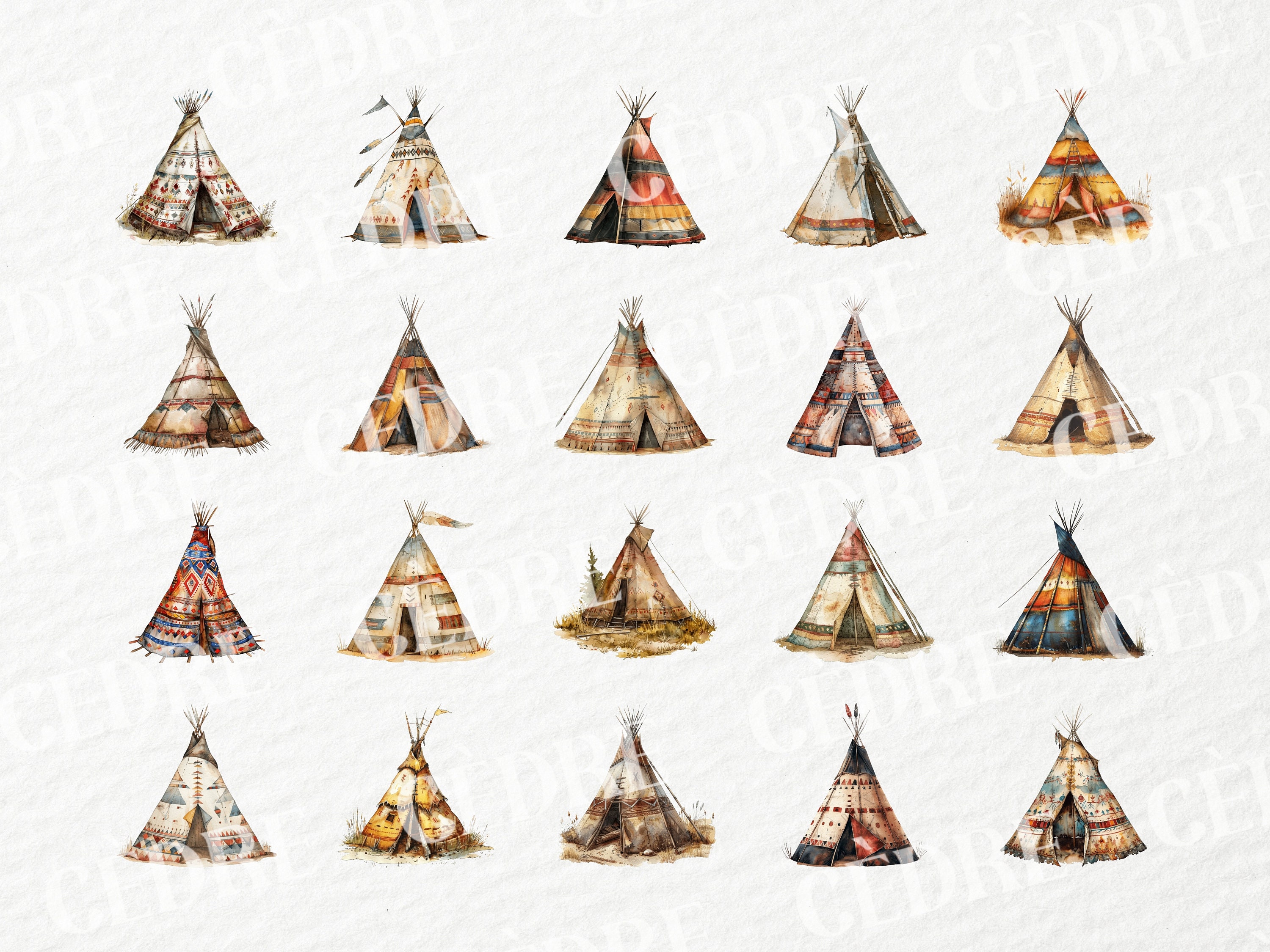 Watercolor Tepee Tent Clipart, Tipi Tent Clipart, Lodge Tents Clipart ...