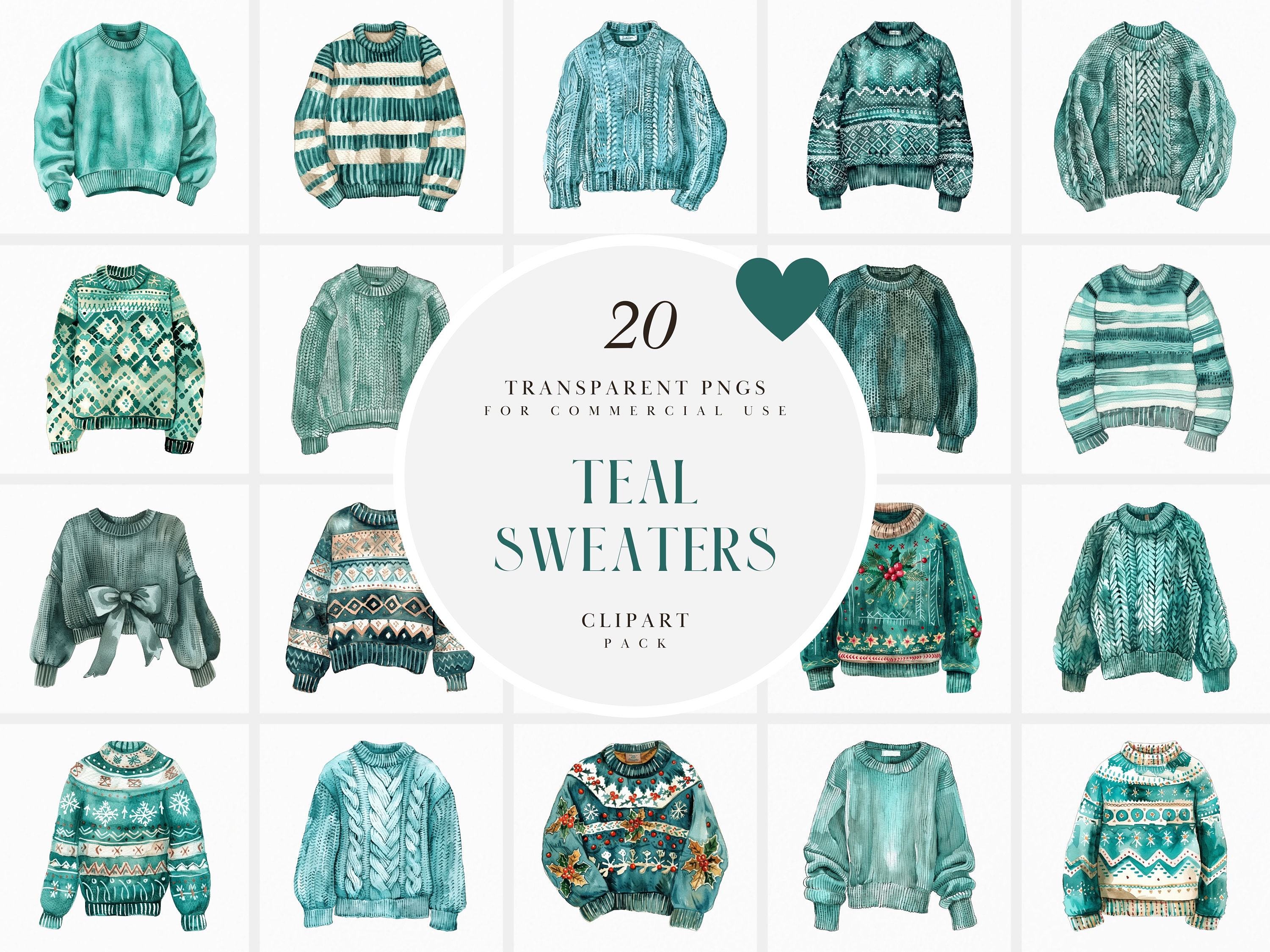 Watercolor Teal Sweater Clipart, Teal Sweaters Clipart, Knit Sweater ...