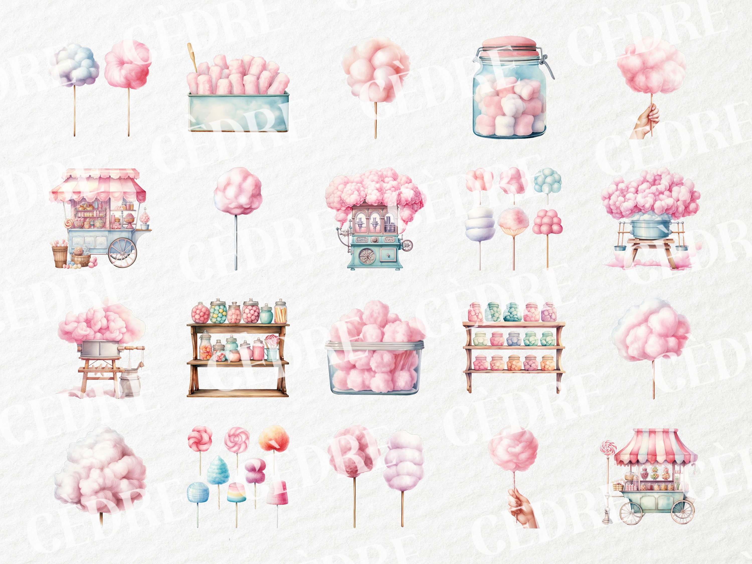 Watercolor Cotton Candy Clipart, Fluffy Cotton Candy Clipart, Pink ...