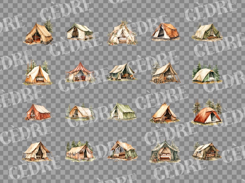 Watercolor Camping Tent Clipart, Camping Tents Clipart, Outdoors Remote ...