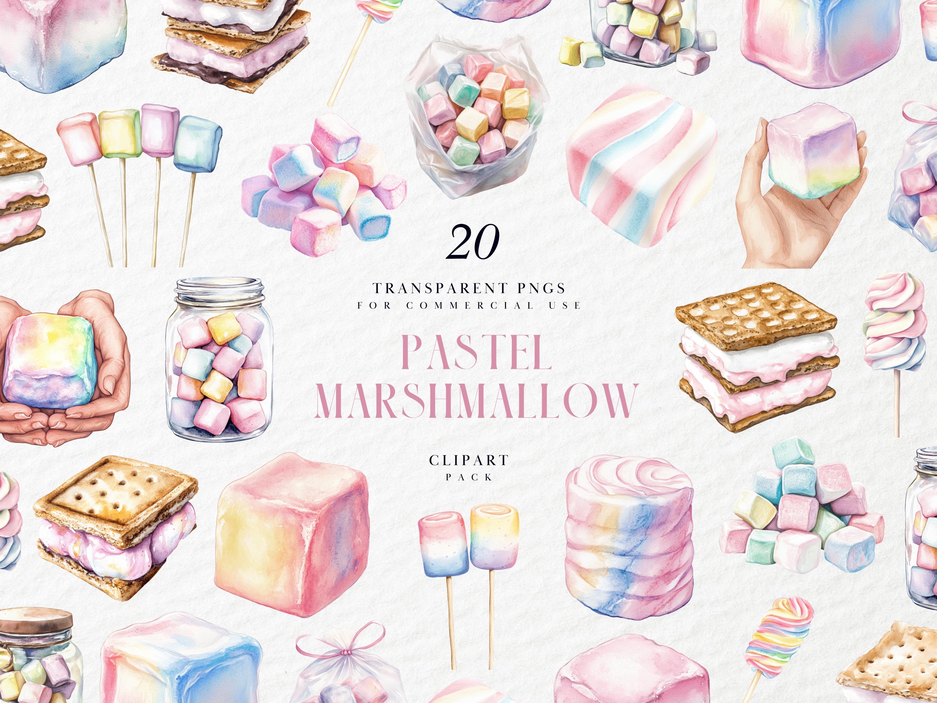 Watercolor Pastel Marshmallows Clipart, Soft Toasted Smores Dessert ...