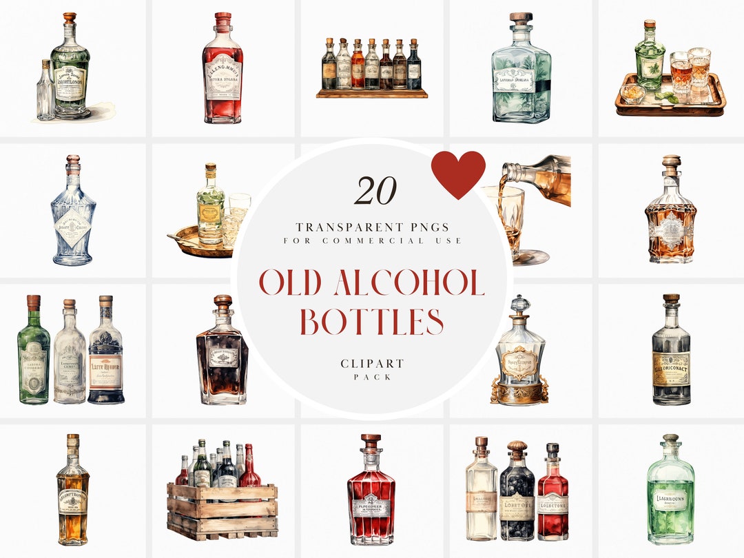 Watercolor Old Alcohol Bottles Clipart, Aged Liqueur Bottle Clipart ...