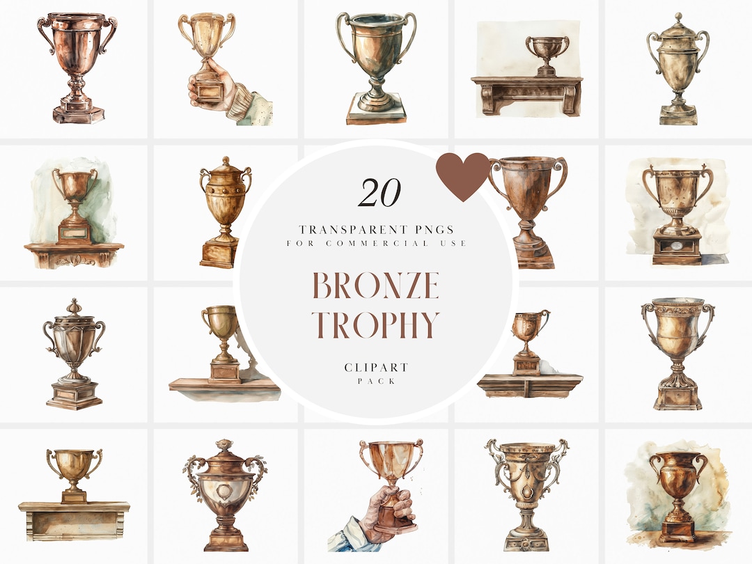 Watercolor Bronze Trophy Clipart, Victory Clipart, Winners Bronze ...