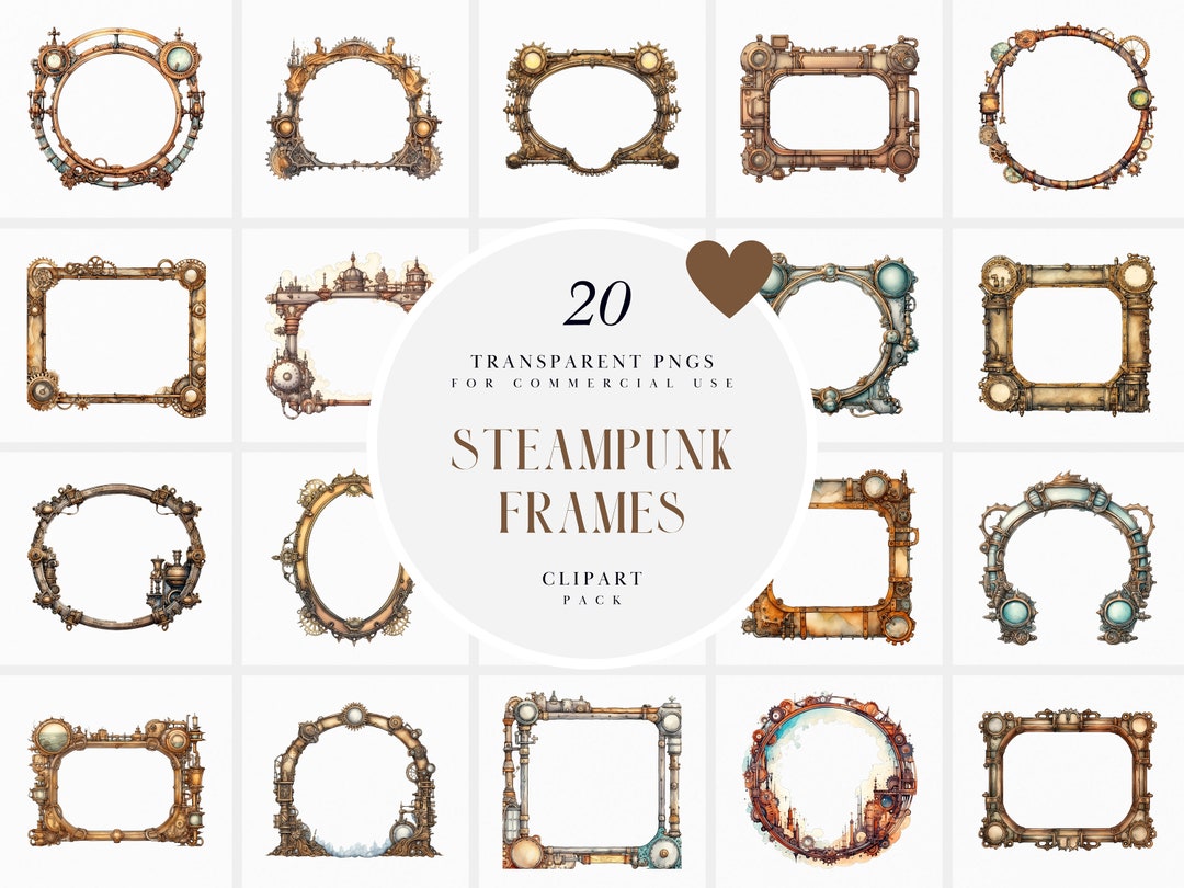 Watercolor Steampunk Frame Clipart, Steampunk Frames Clipart, Fantasy ...