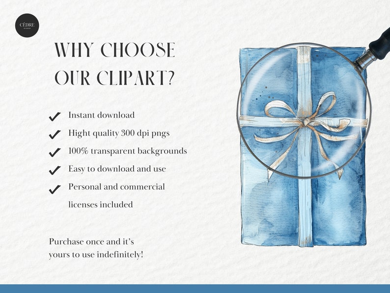 Watercolor Blue Gift Box Clipart, Blue Present Clipart, Wrapped Gift ...