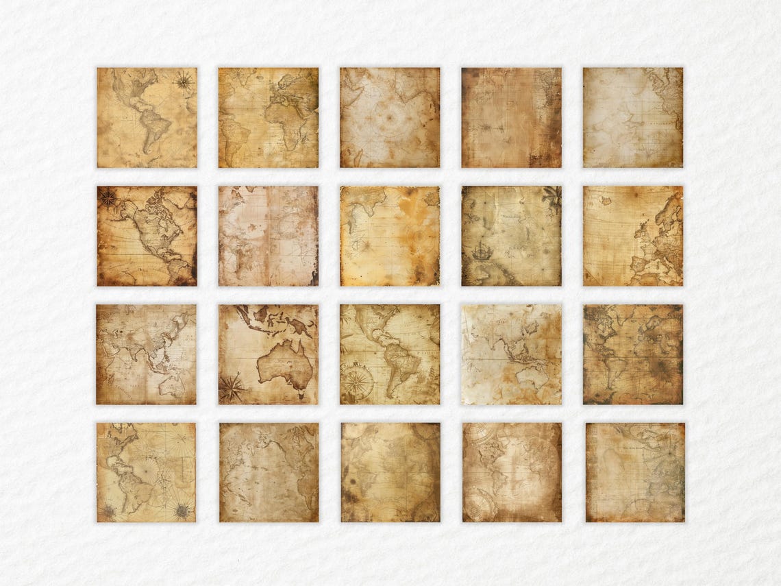 Aged Map Digital Papers, Stained Old Map Digital Patterns, Vintage Map ...