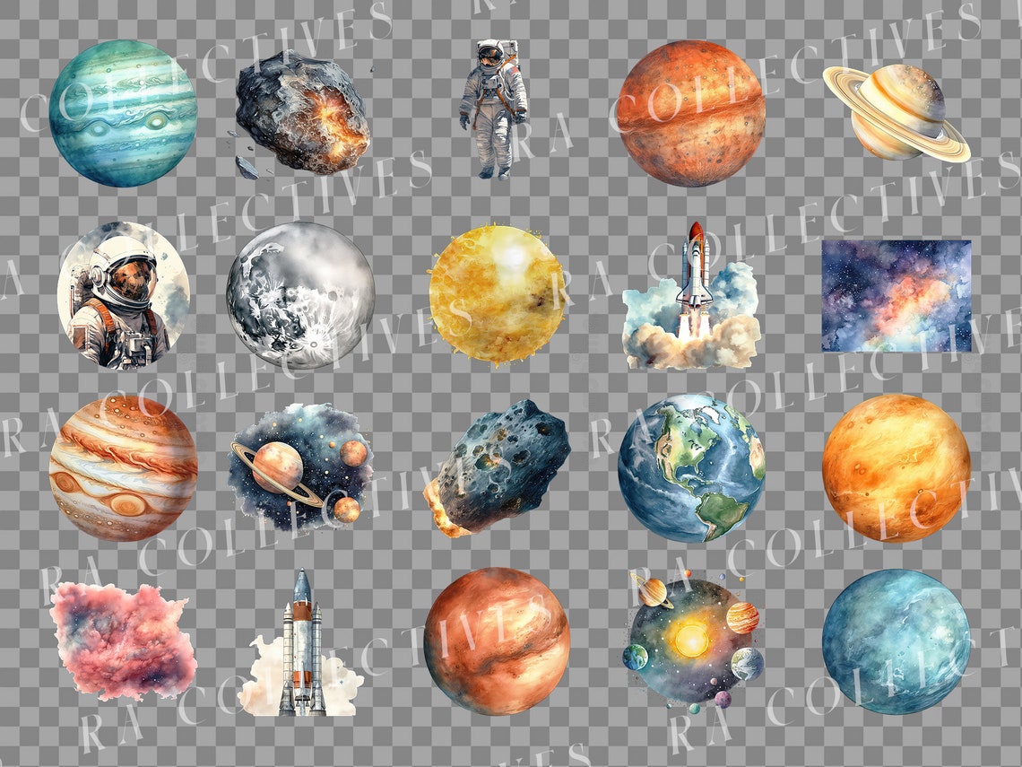 Watercolor Outer Space Clipart Planets Clipart Solar System - Etsy