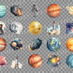 Watercolor Outer Space Clipart, Planets Clipart, Solar System Clipart ...