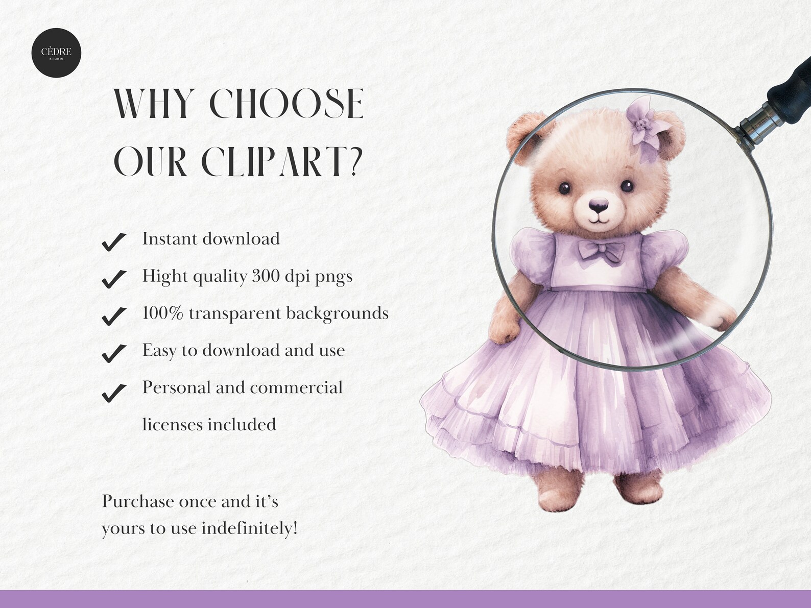 Watercolor Purple Teddy Bears Clipart, Purple Nursery Teddy Bear ...