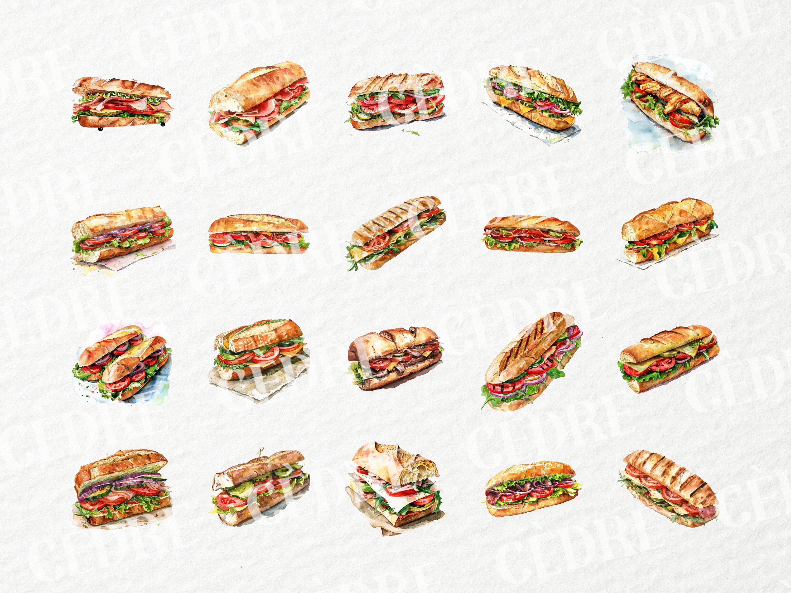 Watercolor Sub Sandwich Clipart, Subway Sandwiches, Submarine, Hoagie ...
