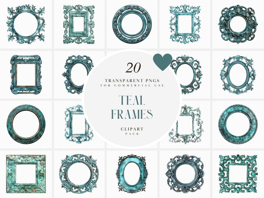 Watercolor Teal Frames Clipart, Antique Ornamental Corner Border ...
