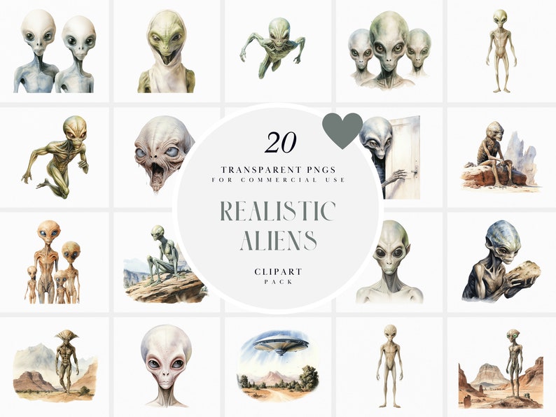Watercolor Realistic Alien Clipart, Realistic Alien Clipart, UFO ...