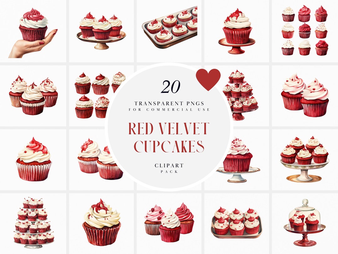 Watercolor Red Velvet Cupcakes Clipart, Red Velvet Cupcake Clipart ...