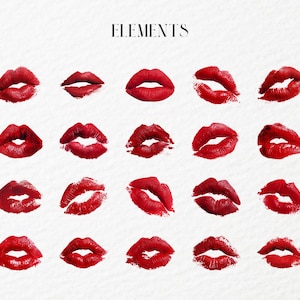 Watercolor Kiss Stain Clipart, Red Lipstick Smooch Mark, Romantic ...